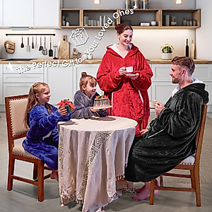 JOYWOO Oversized Wearable Blanket Hoodie, Long Hooded Blanket for Adult, Birthday Christmas Gifts for Women Men, Cozy Sherpa Sweatshirt Blanket with Giant Pocket and Zipper, Black