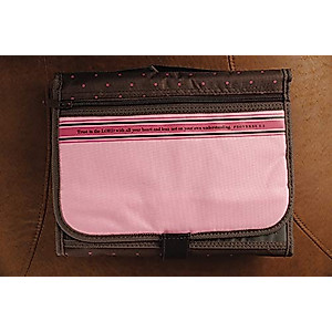 Proverbs 3:5 Tri-fold Bible Cover for Women, Bible Study Organizer, Velcro Closure, Nylon, Pink/Brown, Large