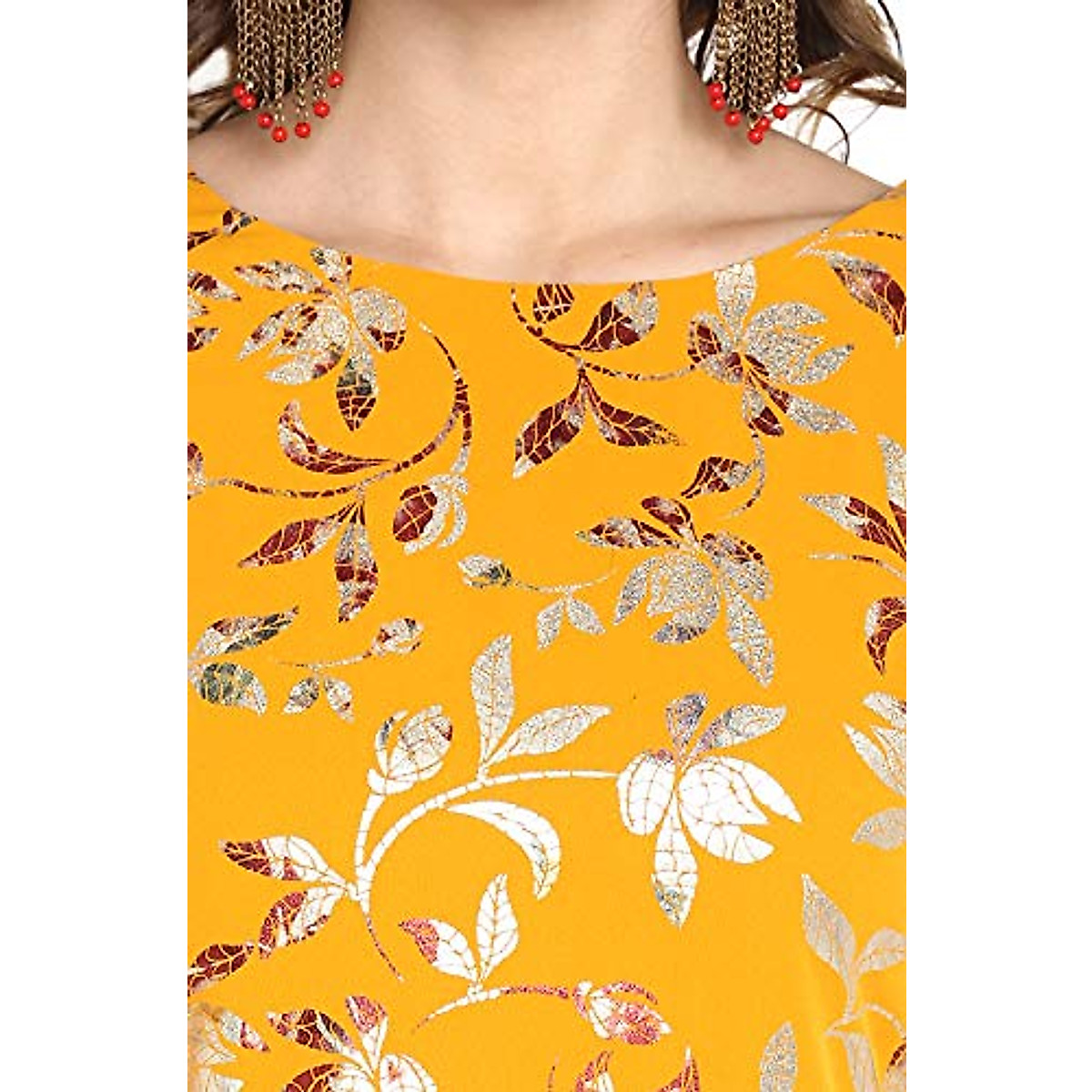 Janasya Women's Mustard Foil Printed Poly Crepe Kurta