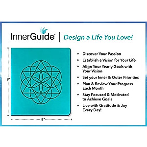 InnerGuide Undated Yearly Wellness Planner - Daily Weekly & Monthly Organizer & Appointment Book - Goal Setting - Journal - Faux Leather Cover - “8” x 9” - Turquoise