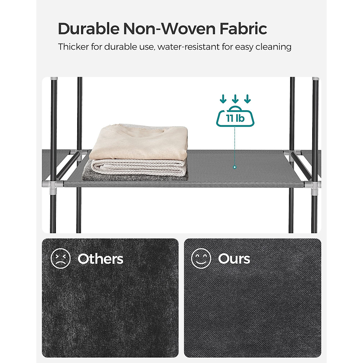 SONGMICS Portable Closet, Wardrobe Closet Organizer with Cover, 4 Hanging Rods and Shelves, 4 Side Pockets, 66.9 x 17.7 x 65.7 Inches, Large Capacity for Bedroom, Living Room, Gray URYG094G02