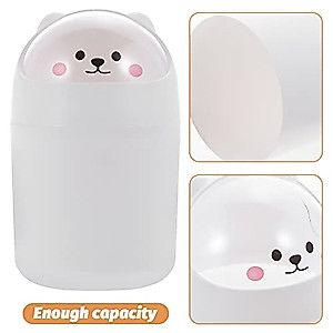 Cabilock 2pcs Desktop Bin Living Brush Room Bathroom Garbage Lid Vanity Bucket Rubbish Makeup Shape Wastebasket Can Waste Office Lovely Cartoon White for Small with Animal Desk Holder