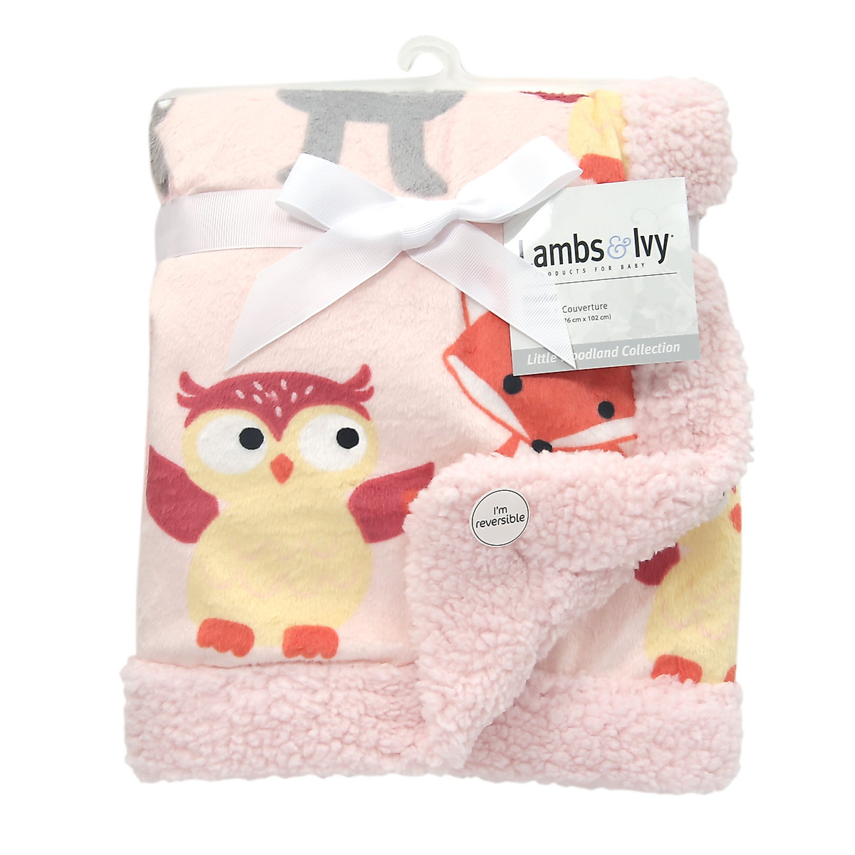 Lambs & Ivy Little Woodland Forest Animals Blanket, Pink/White