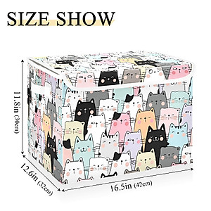 ALAZA Collapsible Large Storage Bin with Lid, Cute Cat Funny Face Foldable Storage Cube Box Organizer Basket with Handles, Toy Clothes Blanket Box for Shelves, Closet, Nursery, Playroom