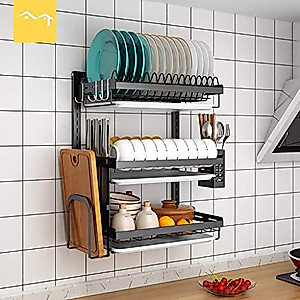 FEHUN Sinks,Kitchen Wall-Mounted 3-Layer 201 Stainless Steel Drain Rack,Storage Rack