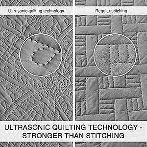 Love's cabin King Size Quilt Set Grey Soft Bed Summer Bedspreads - Lightweight Microfiber- Modern Style Coin Pattern Coverlet for All Season - 3 Piece (1 Quilt, 2 Pillow Shams)