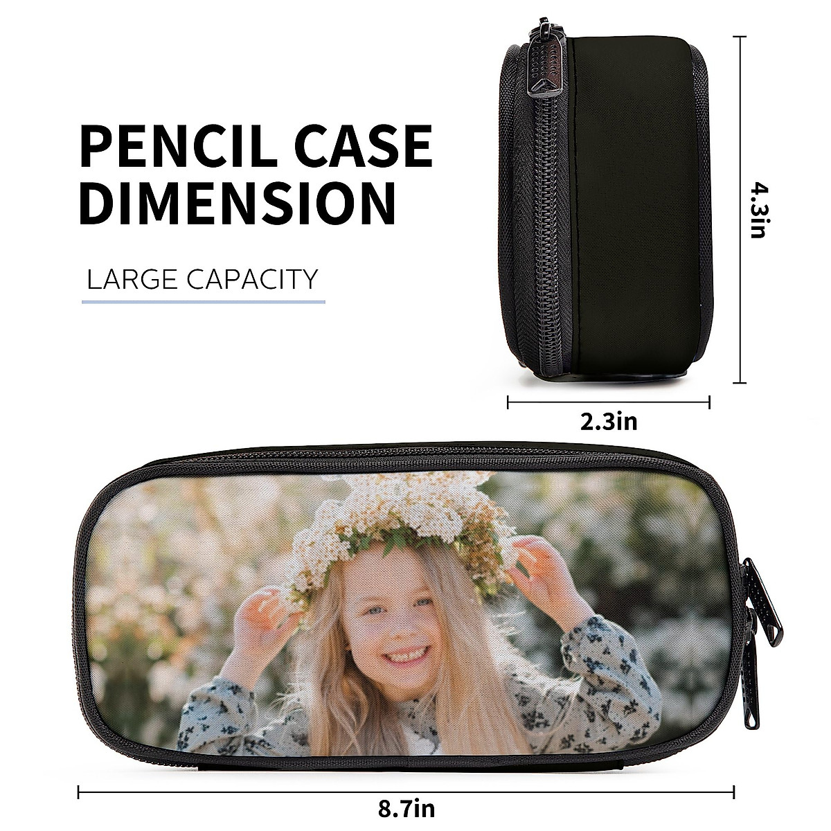 Llwzndo Custom Pencil Case with Photo Text Logo, Personalized Large Capacity Photo Pencil Box, Customized Multifunctional Pen Pouch Gift for Boys Girls Kids