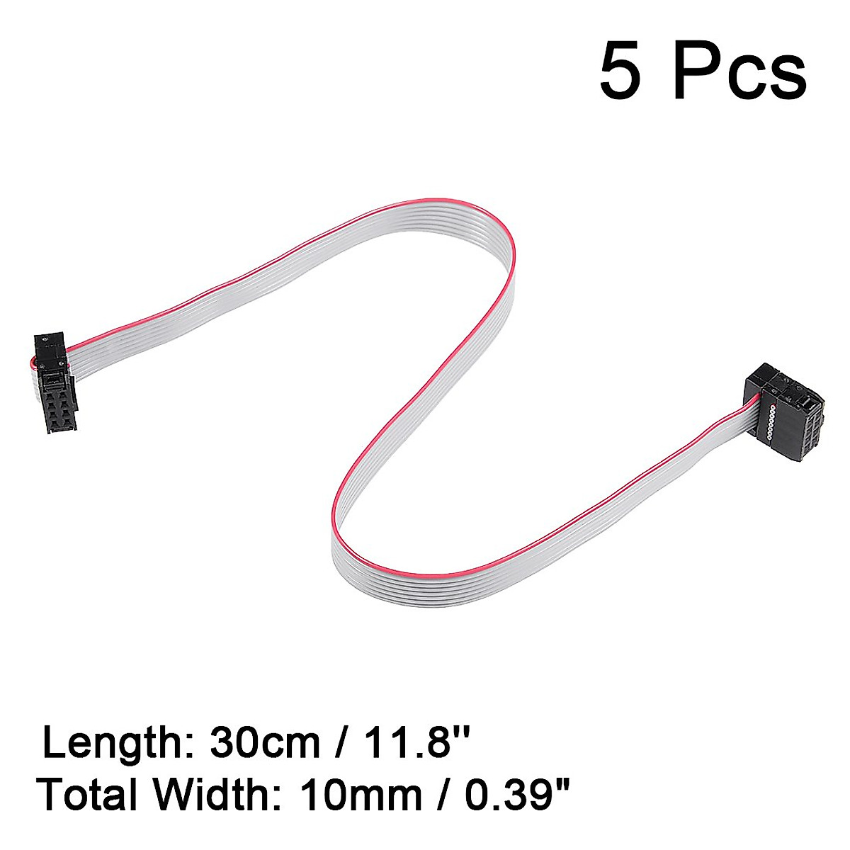 uxcell IDC 8 Pins Connector Flat Ribbon Cable Female Connector Length 30cm 2.54mm Pitch,5pcs
