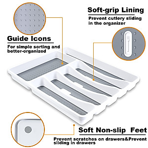 Conflech Kitchen Drawer Organizer Silverware Organizer 6 Slots Silverware Holder Utensil Organizer Cutlery Tray Plastic Flatware Organizers
