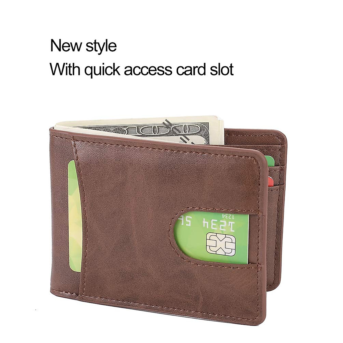 Mens Slim Front Pocket Wallet ID Window Card Case with RFID Blocking - Coffee with Quick Slot