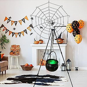Sarkoyar Halloween Decor Outdoor,Witches Cauldron on Tripod with Green Light,Black Plastic Bowl Decor,Hocus Pocus Candy Bucket Decor for Home Patio Garden Lawn Outside Black