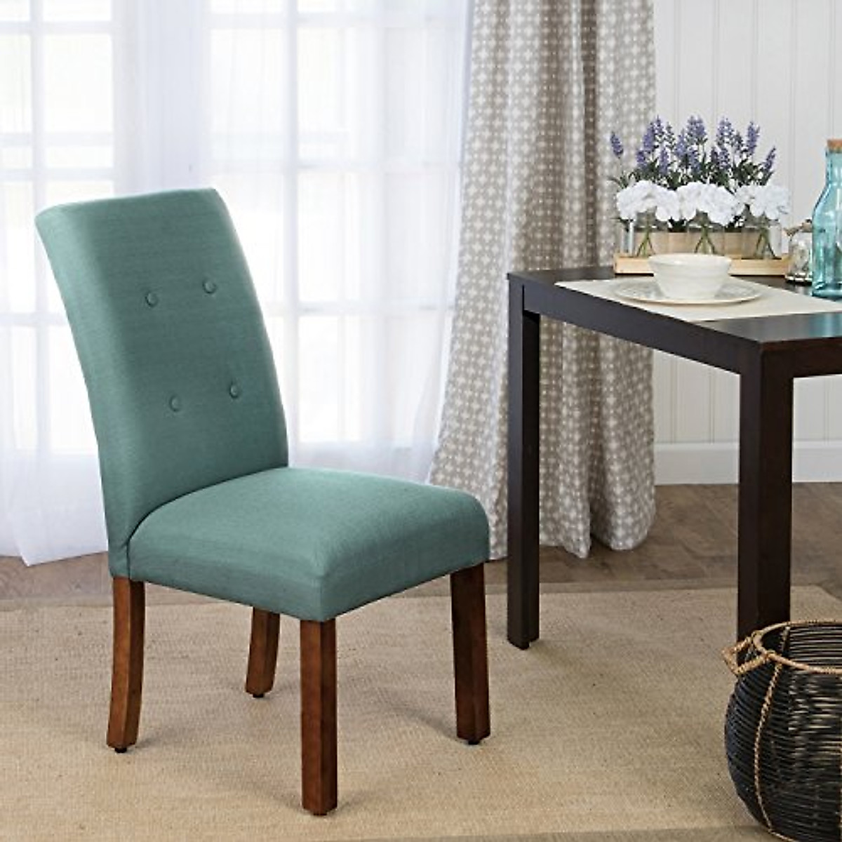 Homepop Home Decor | 4 – Button Tufted Upholstered Parsons Dining Chairs | Set of 2 Accent Dining Chairs, Aqua