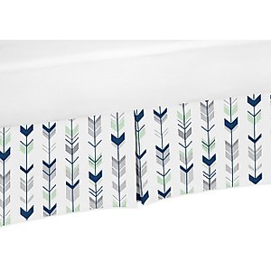 Navy Blue, Mint and Grey Crib Bed Skirt Dust Ruffle for Boys or Girls Gender Neutral Mod Arrow Collection Baby Bedding Sets