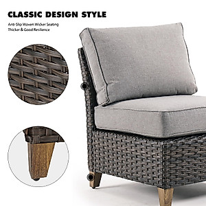 Grand patio Outdoor Furniture, Patio Wicker Sectional Sofa Modular Furniture Set Single Sofa with Thick Cushions and Frame for Deck Porch Poolside Garden (Armless Sofa)