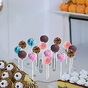 Hacaroa 2 Pack Cake Pop Display Stand, 16 Holes Acylic Clear Lollipop Holder, Decorative Candy Dessert Holder Cupcake Stand for Weddings, Baby Showers, Birthday Parties