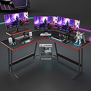 Devoko L Shaped Gaming Desk 51 Inch Computer Corner Table Home Office Desk Gamer Table with Large Monitor Riser Stand Carbon Fibre Surface (Black)