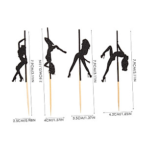 OFFSCH 24pcs Cake Insert Wedding Cupcake Picks Birthday Party Supplies Pole Dancers Lady Bachelor Cake Picks Birthday Toppers for Cakes Sports Theme Stripper Bamboo Girl Bridegroom