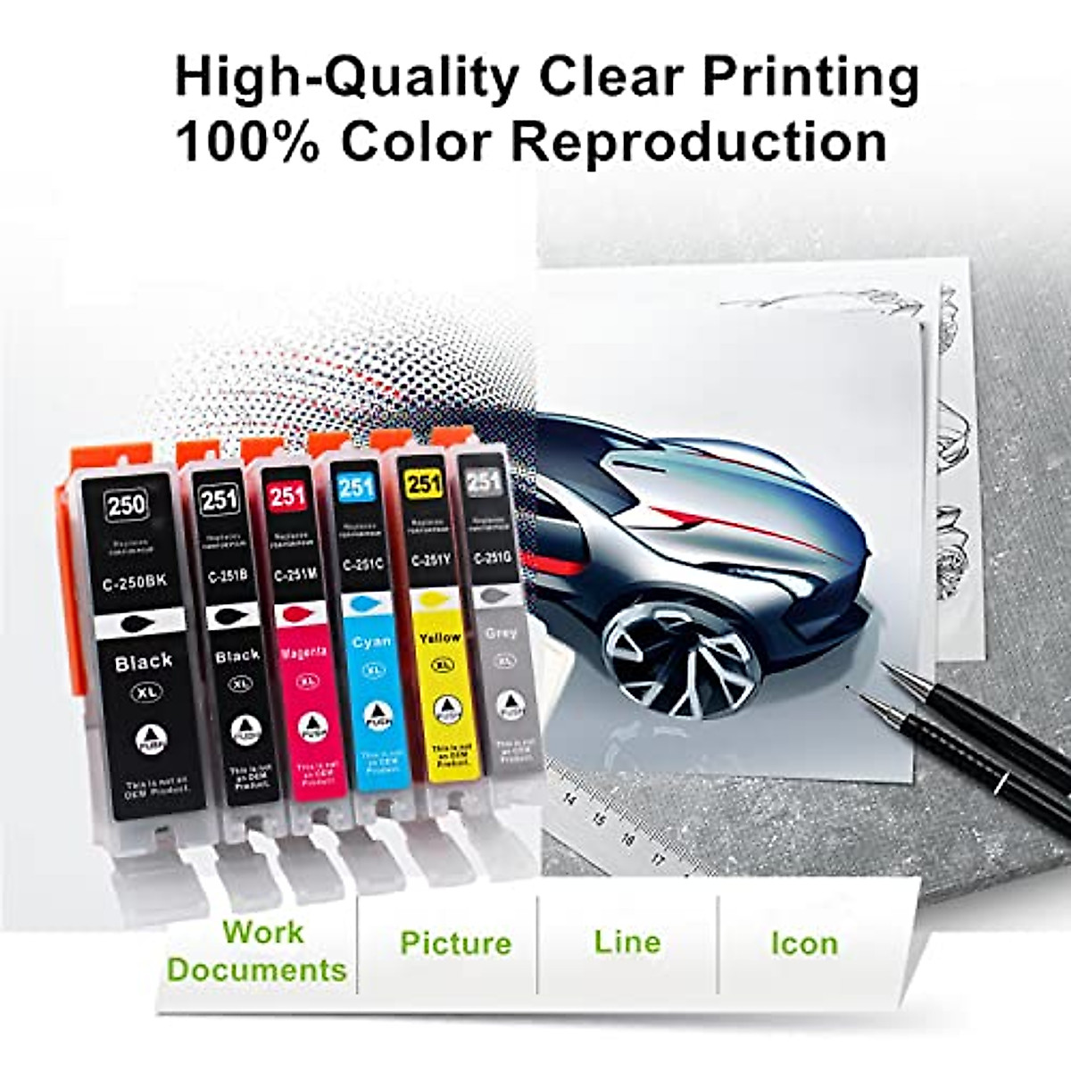 ColorInk Replacement for Canon 250XL 251XL Ink cartridges use with PIXMA iP7220 MG5420 MG6320 MX922 Printer(6PGBK,6BK,6C,6M,6Y,6GY,Total 36 Pack)_