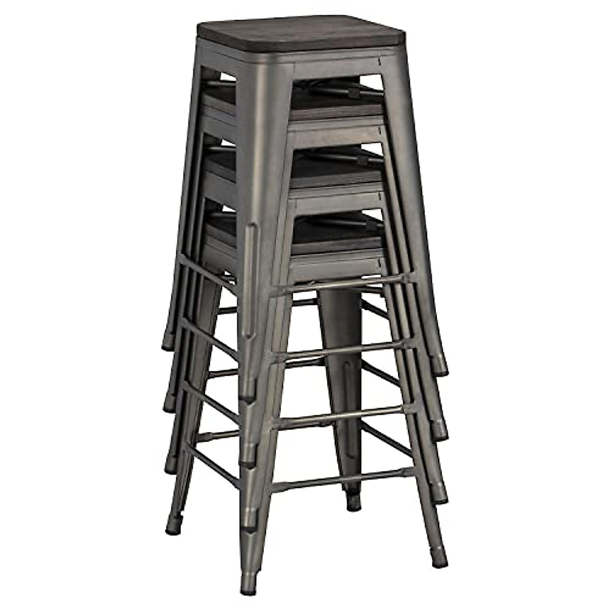 Yaheetech 24 inches Metal Bar Stools Counter Stool Indoor/Outdoor Stackable Barstools Counter Wood Top/Seat Bar Stools Set of 4, Gunmetal
