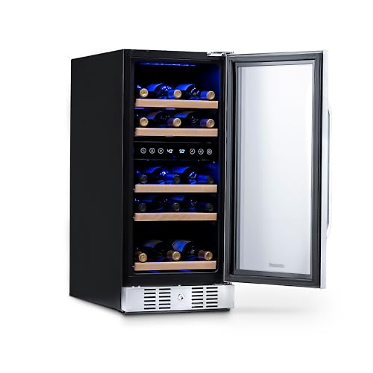 NewAir 15" Built-in or Freestanding 29 Bottle Dual Temperature Zone Wine Fridge, Quiet Operation Wine Cooler with Beech Wood Shelves, Stainless Steel Wine Cellar for Red, White, and Sparkling Wine