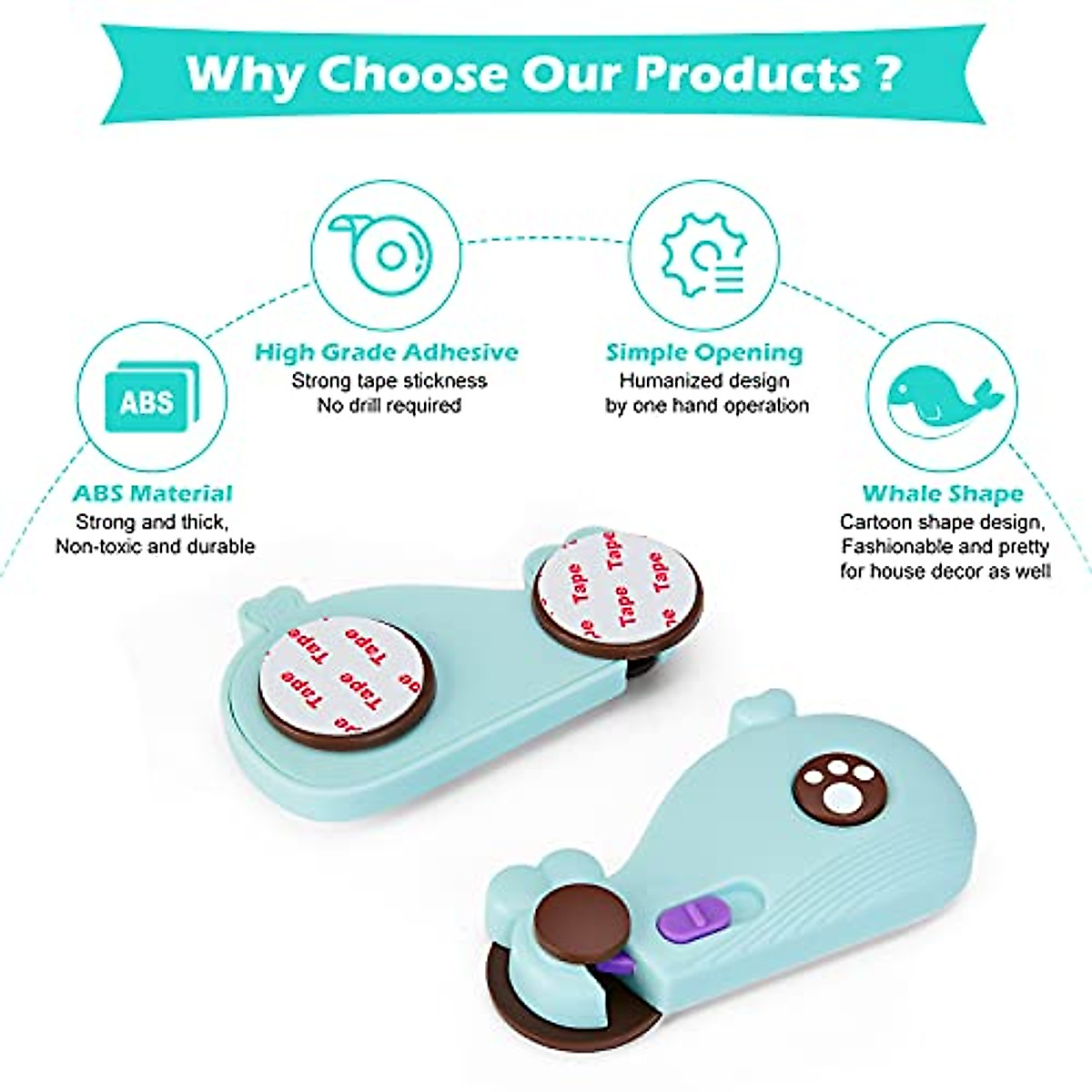 Cabinet Locks for Babies, 2 Pack Cabinet Locks, Child Proof Cabinet latches, 3M Adhesive Child Safety Locks for Doors,Fits Perfectly for Locking Cabinets,Doors, Drawers,Refrigerator,Windows