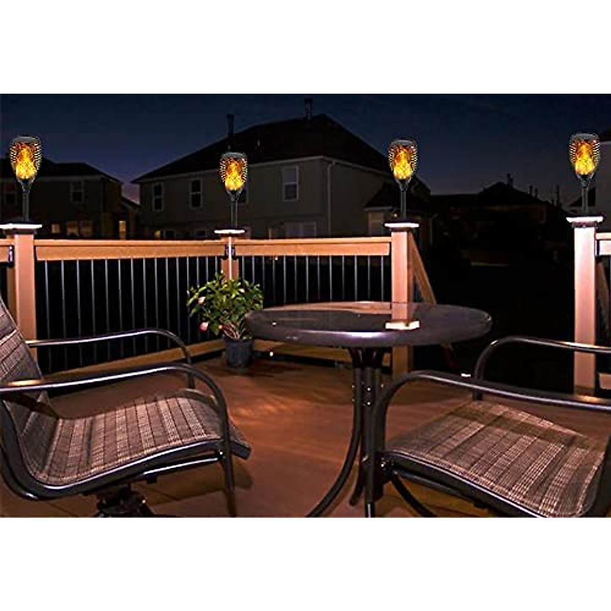 Solar Landscape Path Garden Lights Outdoor 3 in 1 Adaptors Deck Lighting Fence Post Light Dancing Flickering Flame Torch LED Wall Lamp Waterproof for Yard Porch Patio 4 Pack