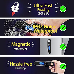 Hoseili Instant Read Meat Thermometer for Grill and Cooking. Best Waterproof Ultra Fast Thermometer with Backlight & Calibration. Digital Food Probe for Kitchen, Outdoor Grilling and BBQ,wen1