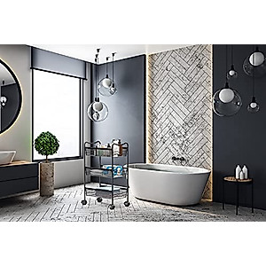 DecoBros 3-Tier Metal Utility Rolling Cart, Black