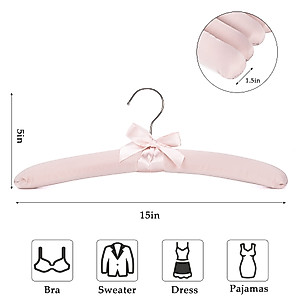 NEOVIVA 15 Inch Anti Slip Satin Padded Clothes Hangers for Women Pink Satin Padded Hangers for Women Clothing, No Shoulder Bump Hangers for Adult, Silk Hangers for Sweaters, Dresses, Suits (10 Pack)