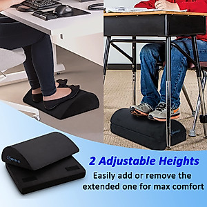 Foot Rest for Under Desk at Work, Ergonomic Foot Stool with 2 Adjustable Heights for Office, Work, Car, Gaming, Computer, Soft Foot Cushion with Memory Foam, Washable Velvet Cover, Non Slip