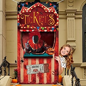 Lenwen Halloween Carnival Circus Theme Party Decorations Halloween Carnival Photo Door Banner Ticket Booth Backdrop Props Carnival Photo Games Booth Props Carnival Photo Backdrop for Halloween Supply