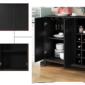 Ufyerutg Designs Bar Cabinets, Sideboards and Buffets with Storage Coffee Bar Cabinet, Wine Racks Storage Server Dining Room Console (Black, 34 Inch)