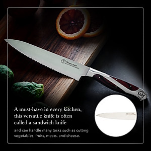 Hammer Stahl Serrated Utility Knife | German Forged High Carbon Steel Serrated Sandwich Knife | Petty Kitchen Knife with Ergonomic Quad-Tang Pakkawood Handle & Gift Box | 6-Inch Serrated Tomato Knife