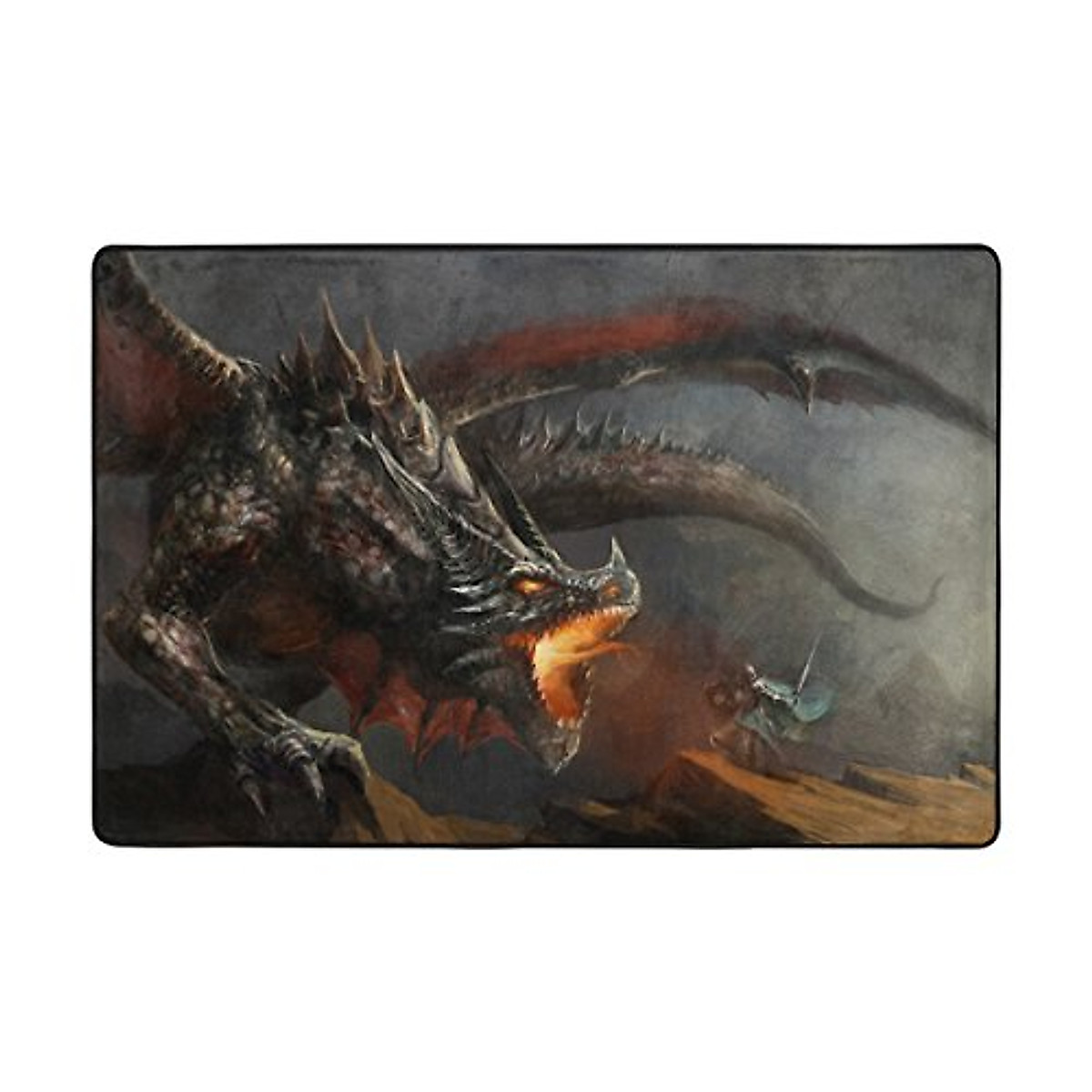 SAVSV 3' x 2' Area Rug Carpet Doormat Lightweight Printed Knight Fighting Dragon Easy to Clean for Living Room Bedroom