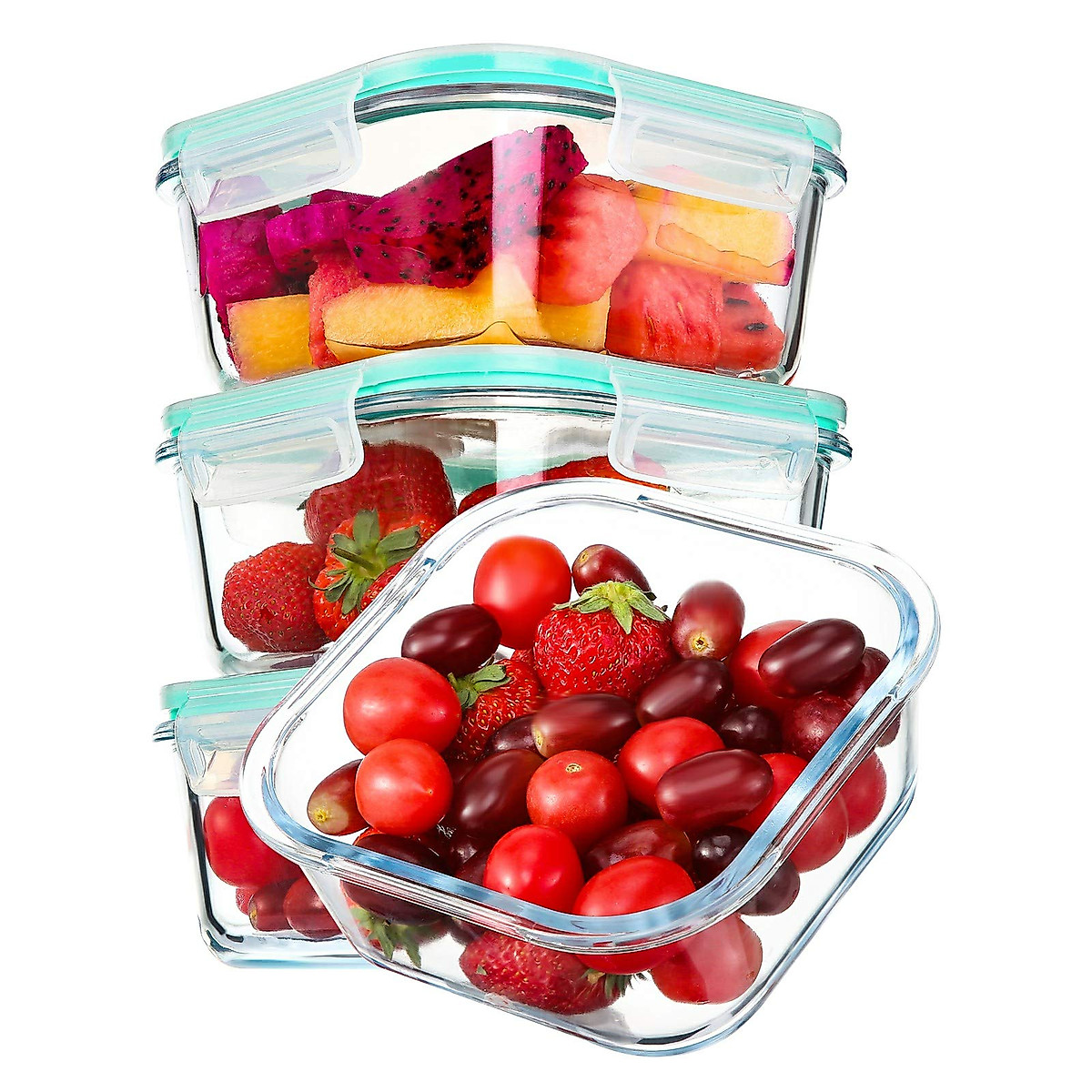 YEBODA Glass Food Storage Containers with Airtight Snap Locking Lids BPA Free Meal Prep Container Set For Home Kitchen Restaurant - Freezer, Microwave, Oven, Dishwasher Safe [28oz, 4 Pack]