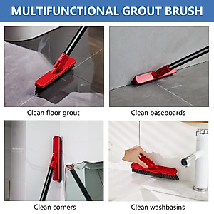 Mitclear V-Shape Grout Scrubbing Brush with Long Handle(52IN), Tiles Scrubber Floor Grout Cleaner with Stiff Bristles, Floor Scrub Cleaning Brush for Tiles Bathroom Kitchen Shower Baseboards