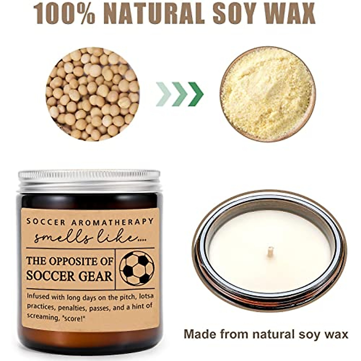 HTDesigns Soccer Gift - Soccer Candle - Soccer Player Gift - Soccer Player Candle - Gift for Soccer Player - Smells Like The Opposite of Soccer Gear, 8oz