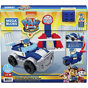 Mega BLOKS PAW Patrol Toddler Building Blocks Toy Car, Chase's City Police Cruiser with 31 Pieces, 1 Figure, Gift Ideas for Kids Age 3+ Years