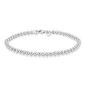 Miabella 925 Sterling Silver Italian Handmade 3mm Bead Ball Strand Chain Bracelet for Women Made in Italy (Length 7 Inches (women's average length))