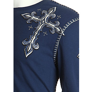 Archaic by Affliction Men's Thermal Shirt Spine Wings Navy M