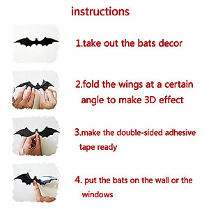 120 PCS DIY Halloween Party Supplies PVC 3D Decorative Scary Bats Wall Decal Wall Sticker Halloween Eve Decor Home Window Decoration Set Black