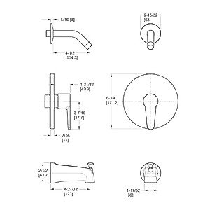 Pfister Pfirst Modern Valve Trim Only (Valve Body Sold Separately), Single Handle, 1-Hole, Brushed Nickel Finish, R89040K
