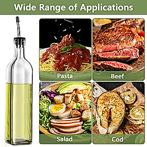 Leaflai Olive Oil Dispenser Bottle, 2 Pcs Glass Olive Oil Dispenser and Vinegar Dispenser Set with 4 Labels,1 Brush and 1 Funnel Oil Bottles for Kitchen (500ml)