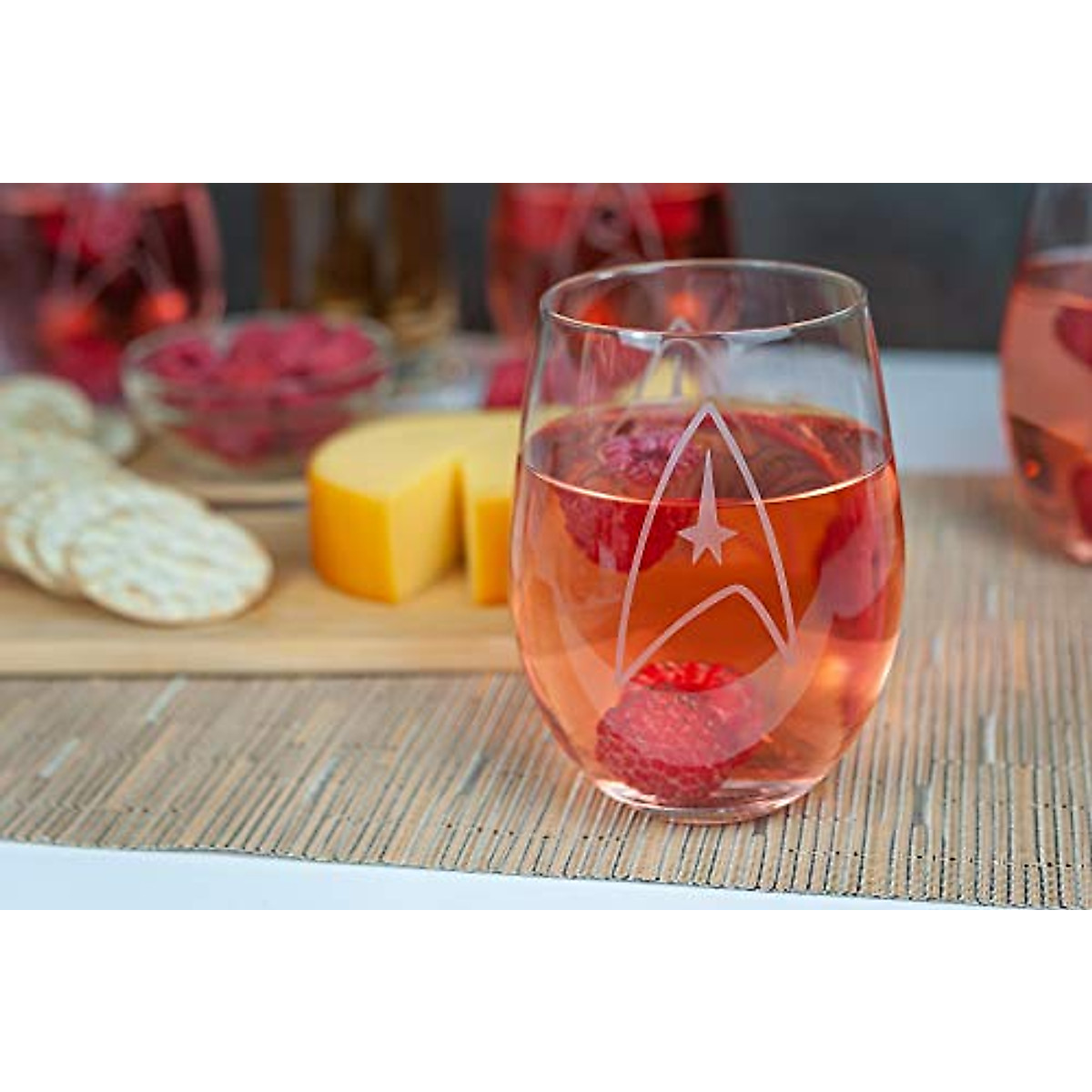 Toynk Star Trek Stemless Wine Glass Decorative Etched Command Emblem | Holds 20 Ounces