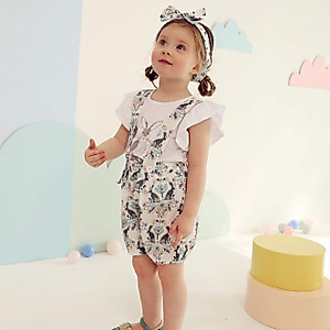 Aalizzwell Baby Girl Easter Outfit, Toddler Bunny Shirt Suspender Headband Boutique Clothing (Gray, 4T)