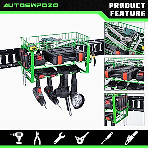 AUTOSwpozo E-Track Power Tool Organizer, Heavy Duty Metal Tool Shelf, Utility Storage Rack in Trailers, Garages and Trucks with E-Track (Green)