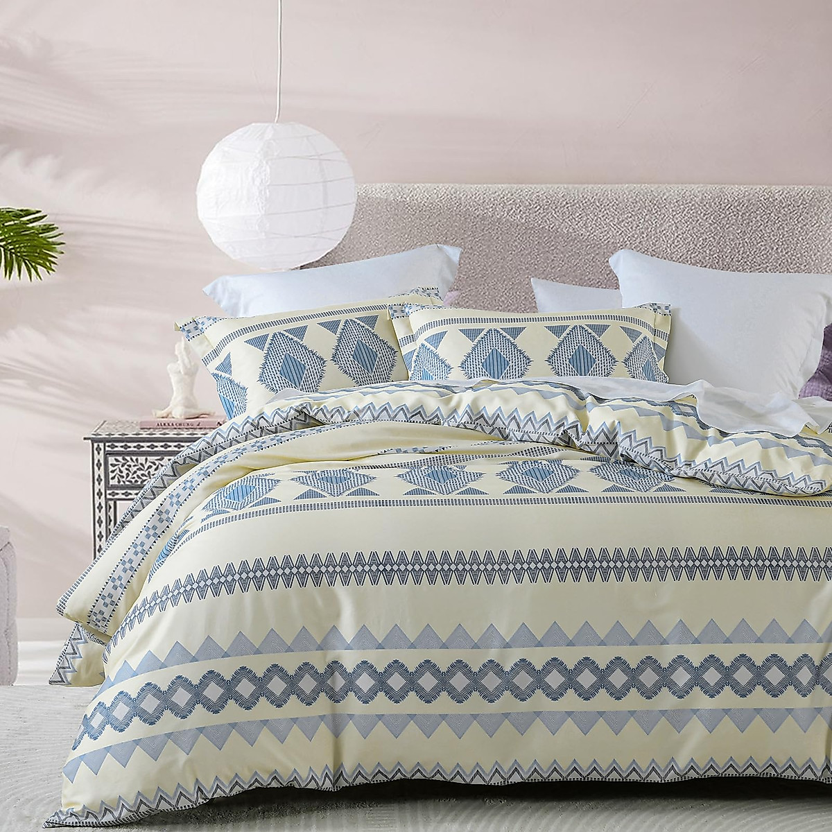Y-PLWOMEN Duvet Cover King - 100% Cotton Duvet Cover King Size, Aztec Geometric Comforter Cover Set, Breathable and Soft Bedding Duvet Covers for All Season,Light Blue, 104"x90", No Comforter