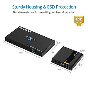 gofanco 1x2 HDMI Extender Splitter Over CAT6/7 – Up to 4K/30Hz @ 131ft (40m), 1080p @ 230ft (70m), HDCP 1.4, Dual IR, HDMI Loopout, RS232 Control, Surge/Lightning/ESD Protection (HD14Ext-2P)