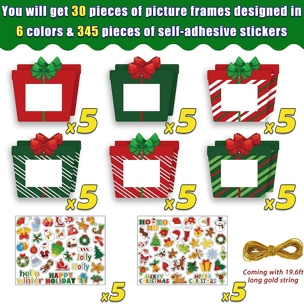 Kepeel 30 Packs Christmas DIY Picture Frames Craft Kit for Kids, Xmas Present Box Photo Frames Ornaments for Christmas Tree Party Decorations Favor Winter Art Gift Classroom School Home Activities