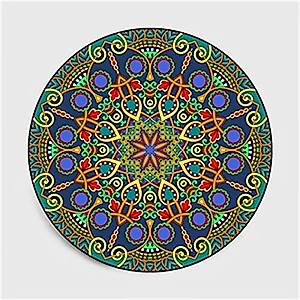 Green Mandala Floral Round Area Rug for Under Kitchen Dinning Room Tables Washable Boho Ethnic Circle Carpets,4ft Diameter